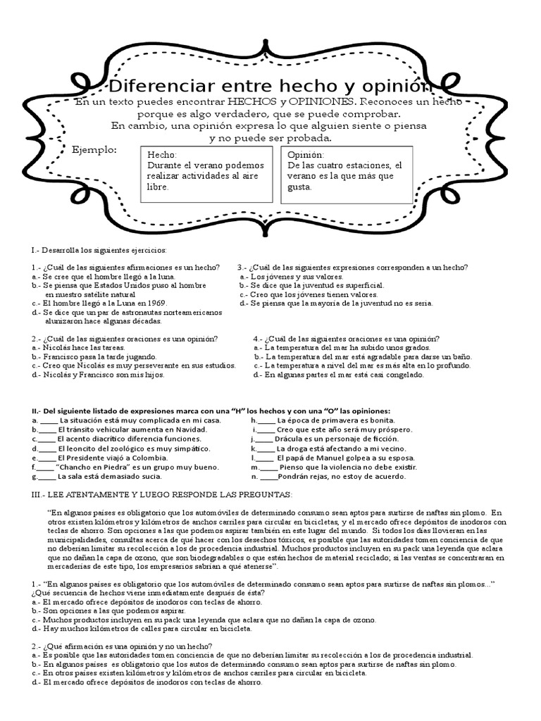 Hechos y Opiniones: Guía y Ejercicios | PDF | Luna | Naturaleza
