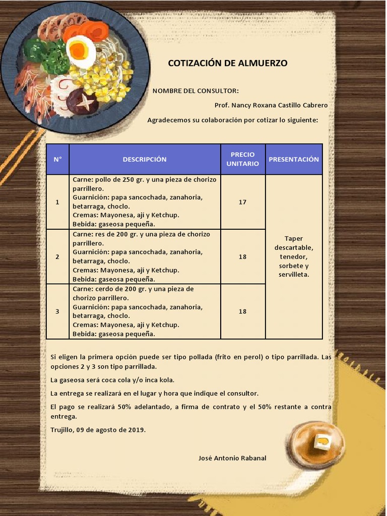 Proforma de Almuerzo | PDF