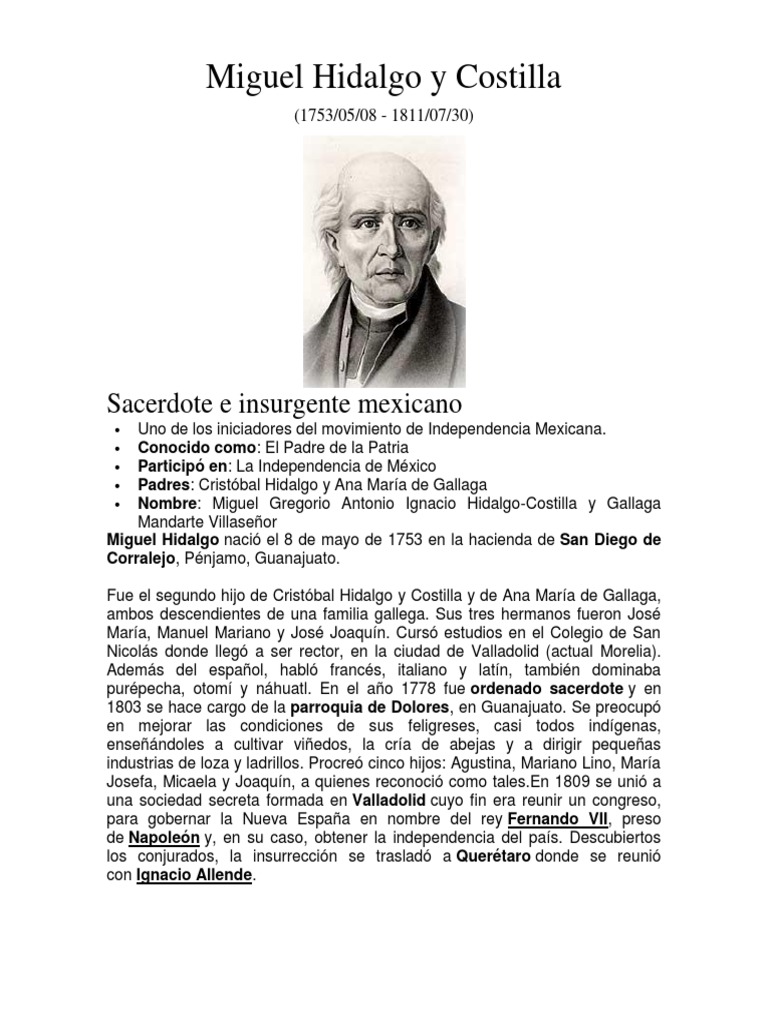 Miguel Hidalgo y Costilla | PDF | Folklore Mexicano | America latina