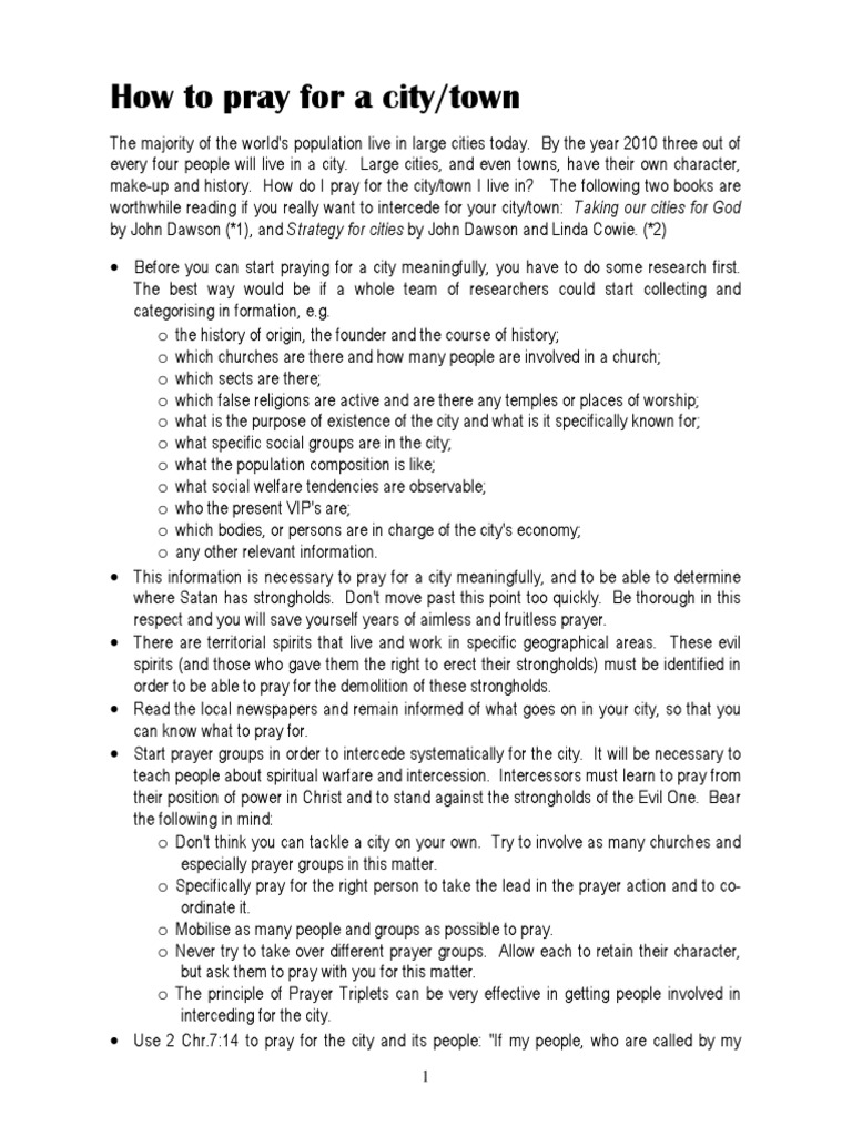 How To Pray For A City Town | PDF | Intercession | Prayer
