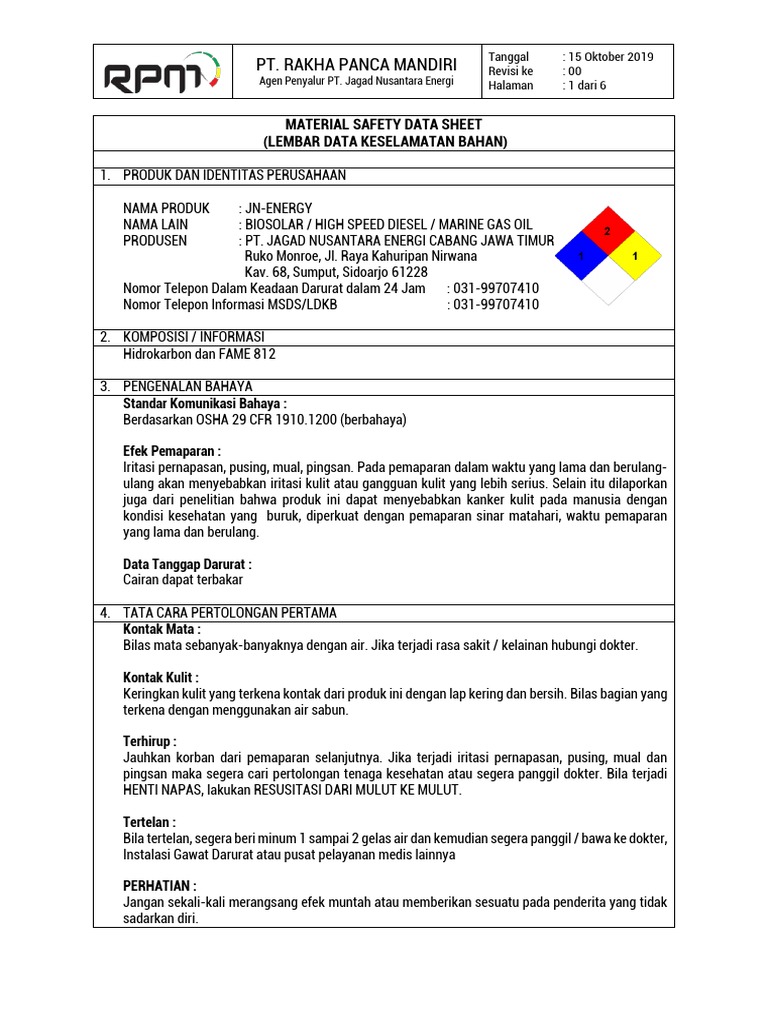 MSDS BBM Solar | PDF