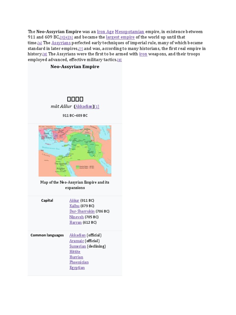 Neo-Assyrian Empire: Iron Age Mesopotamian Largest Empire Assyrians ...