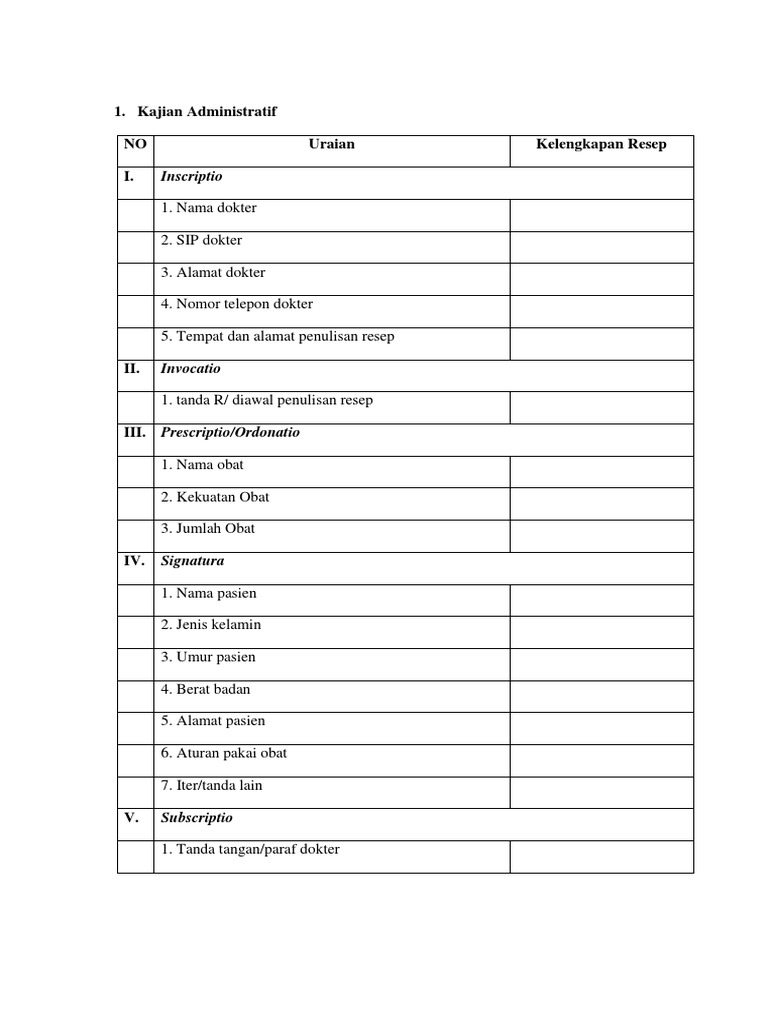 Contoh Format Skrining Resep Farmasi Laporan Resep | PDF
