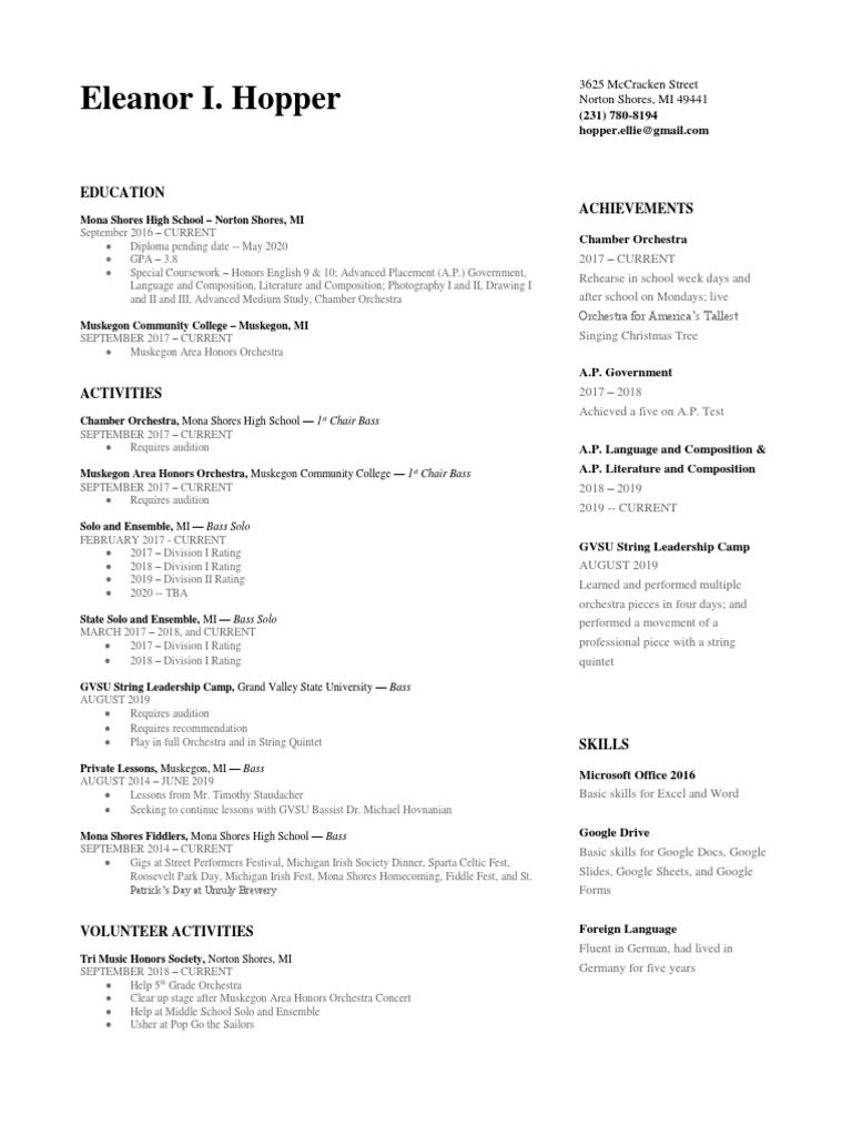 Hopper - Resume | PDF | Double Bass | Entertainment