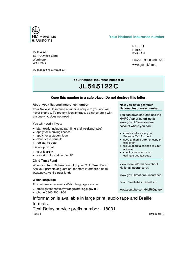 Your National Insurance Letter | PDF | Government Finances | Government