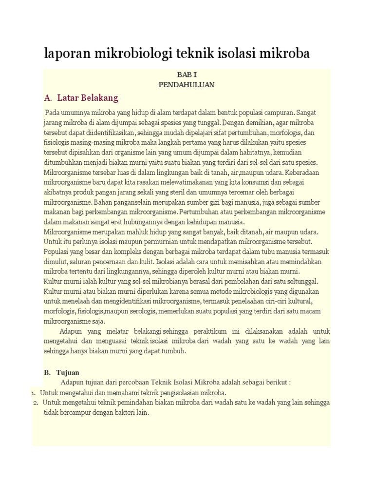 Sumber Laporan Mikrobiologi Teknik Isolasi Mikroba | PDF