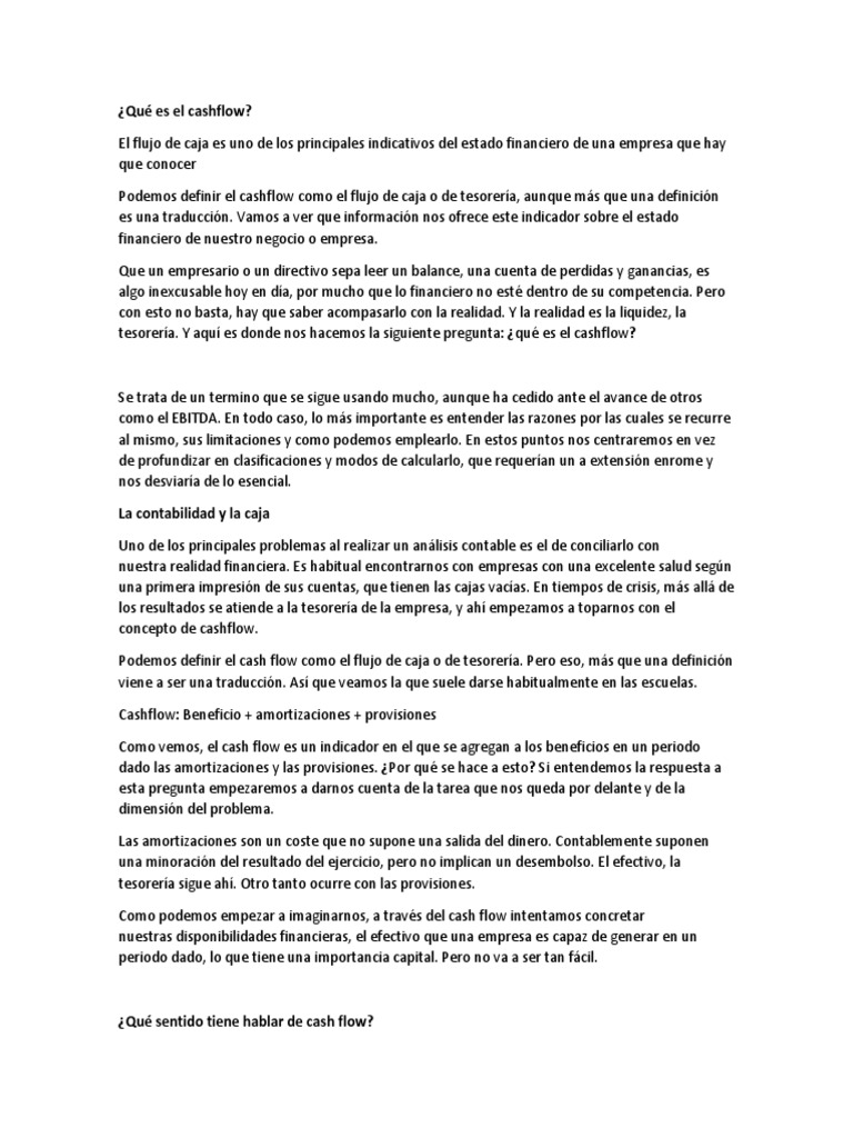 Definición y importancia del cash flow | PDF | Flujo de efectivo ...