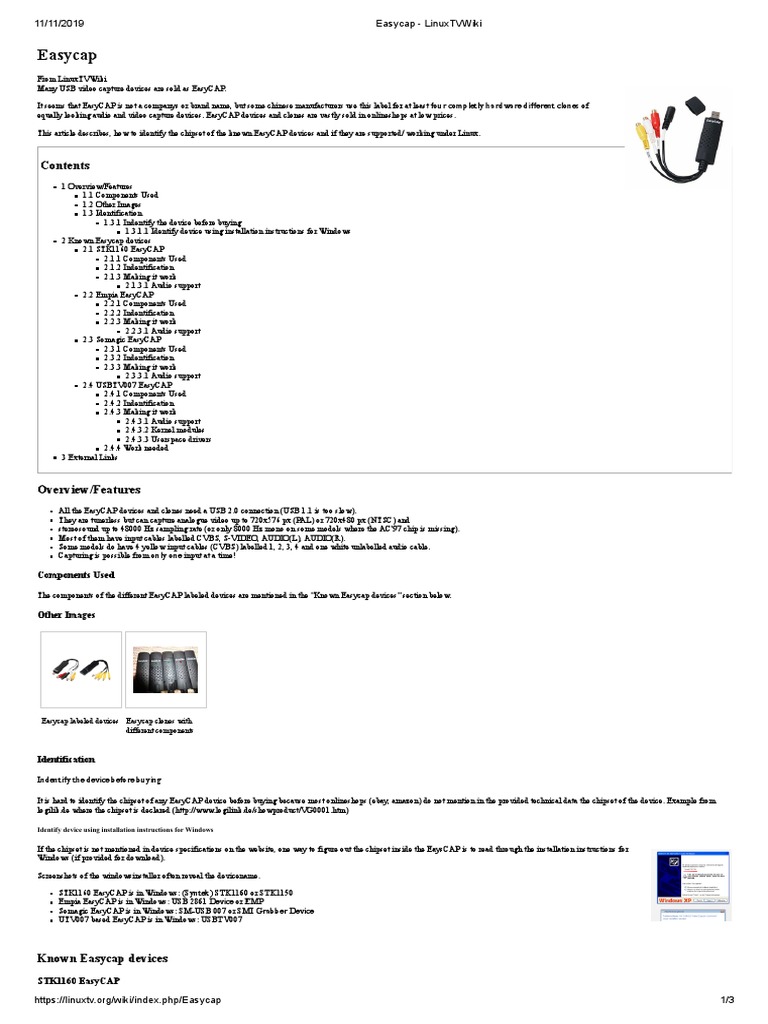 Easycap - LinuxTVWiki | PDF | Device Driver | Kernel (Operating System)