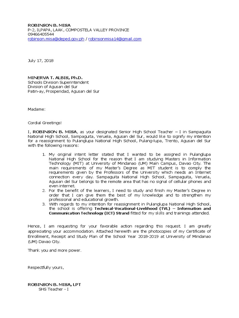 Letter of Intent For Transfer | PDF