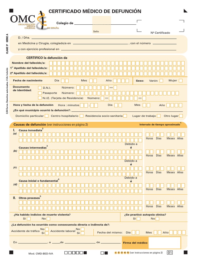 Ejemplo Certificado Defuncion | PDF | Muerte | Enfermedades y trastornos
