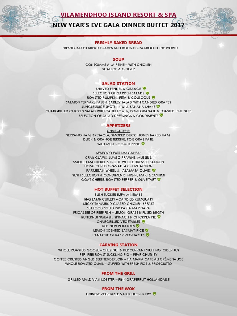 New Year's Eve Gala Dinner Buffet | PDF | Sushi | Roasting