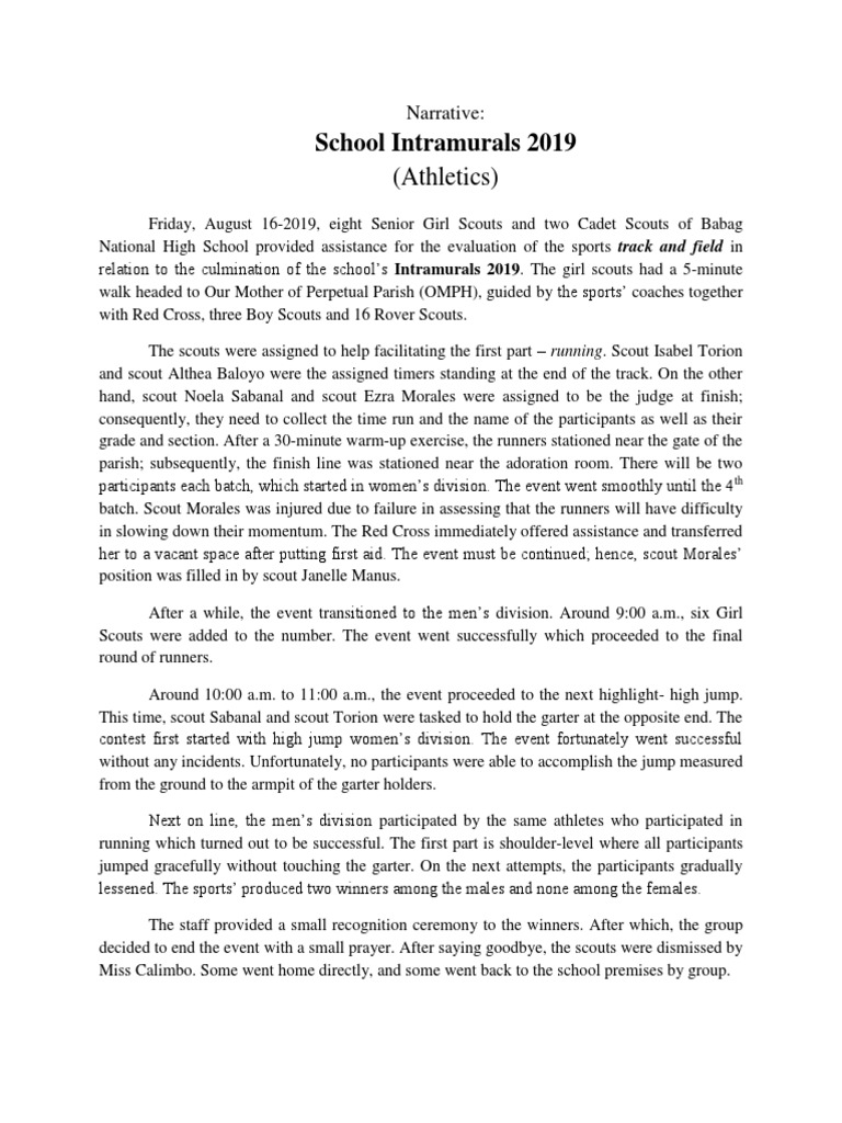 School Intramurals 2019: (Athletics) | PDF | Scouting | Sports