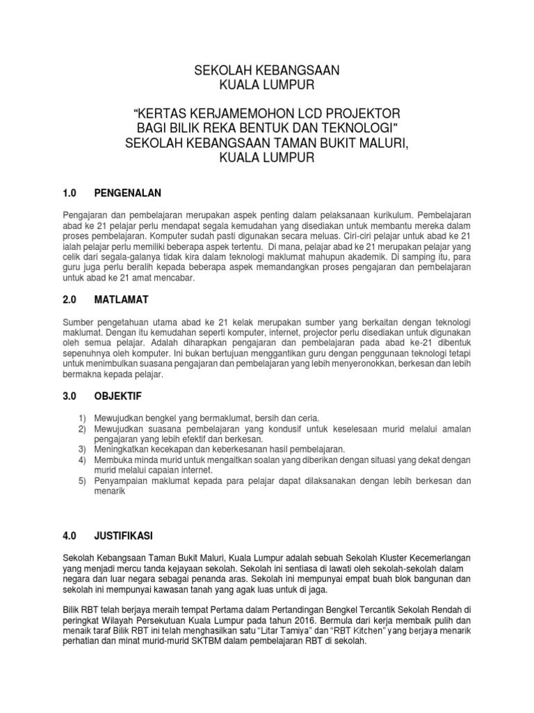 Kertas Kerja Projektor Bilik RBT | PDF