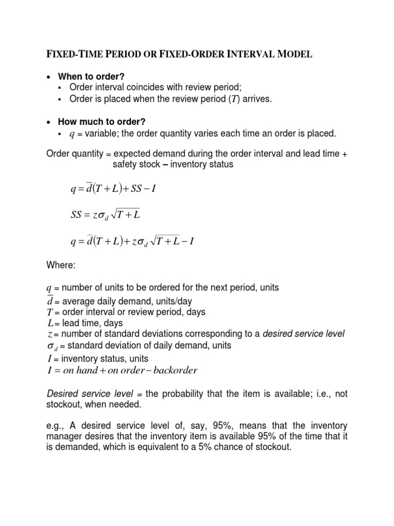 Determining Order Quantity and Safety Stock Levels Using the Fixed-Time ...
