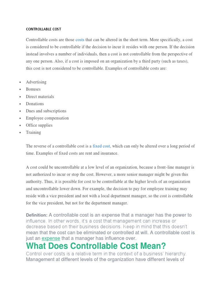 What Does Controllable Cost Mean?: Costs | PDF | Fee | Point Of Sale