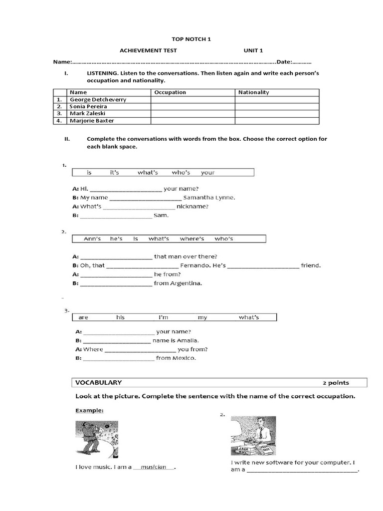 Unit 1 Achievement Test Sara | PDF