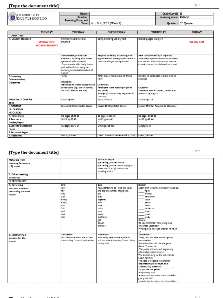 Grade 2 DLL English 2 Q3 Week 8 | PDF | English Language | Grammar