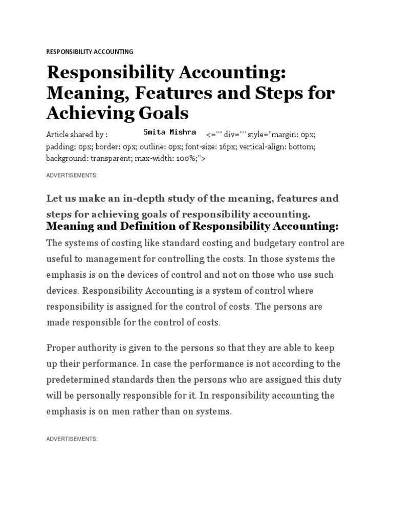 Responsibility Accounting | Download Free PDF | Cost Accounting | Cost