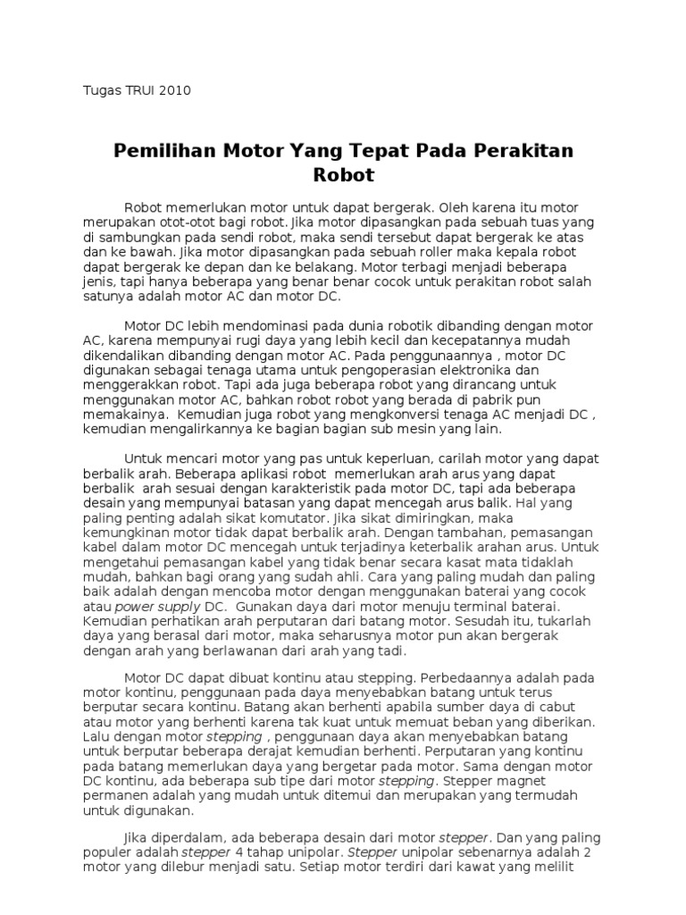 Pemilihan Motor Yang Tepat Pada Perakitan Robot | PDF