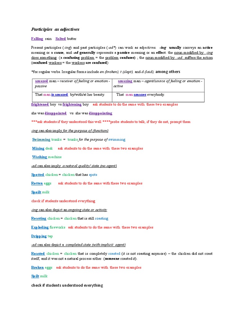 Participles for ESL Students | PDF | Adjective | Syntax