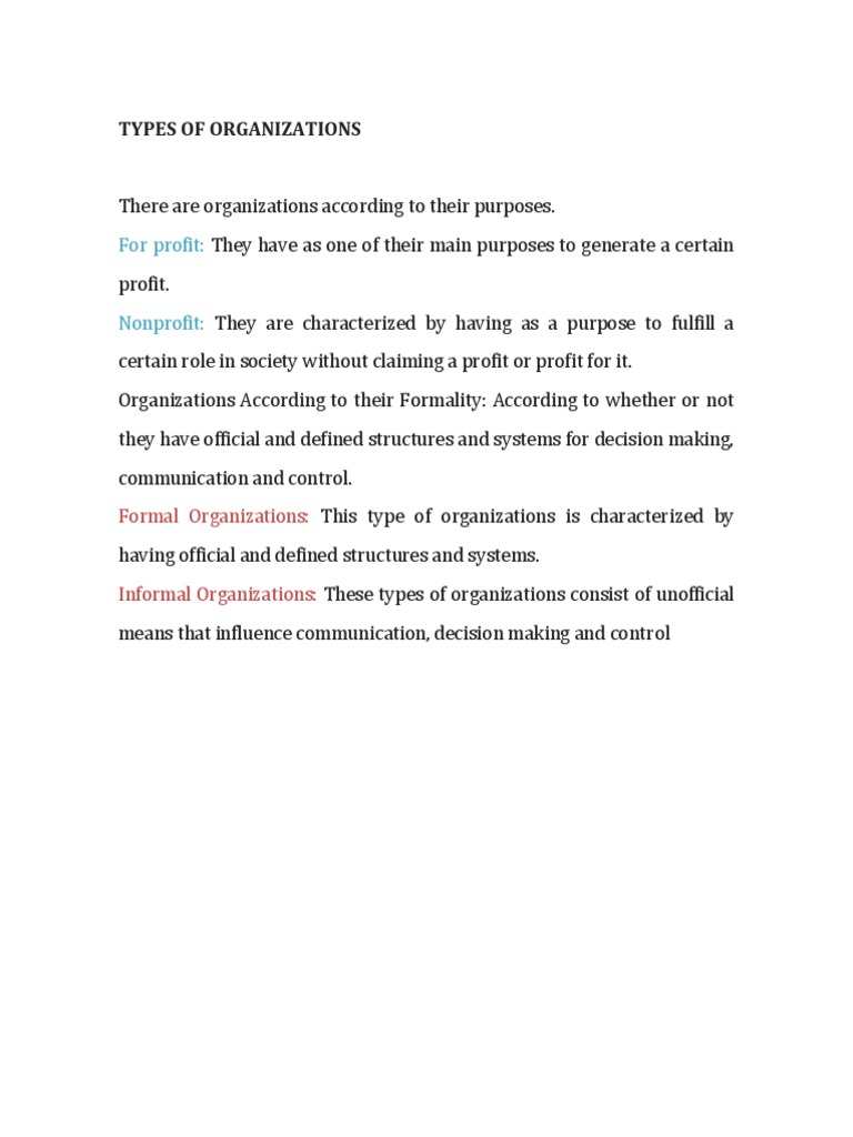 Types and Structures of Organizations | PDF | Career & Growth