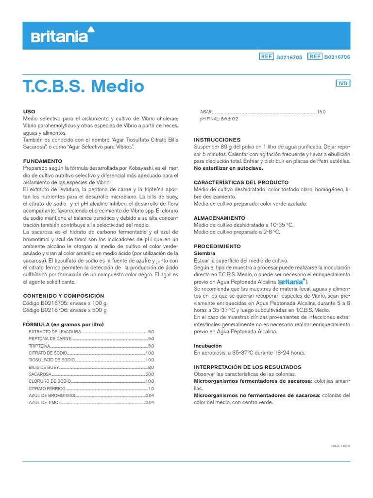 Agar Tcbs | PDF | Química | Biología