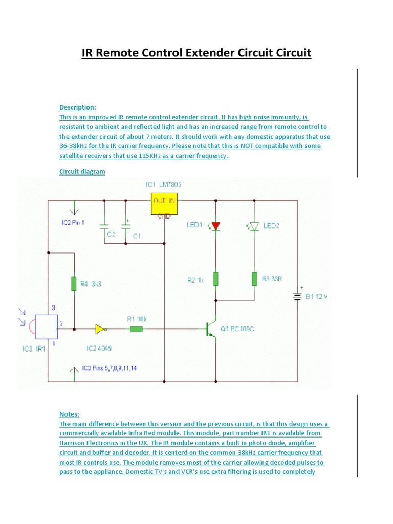 IR Remote Control Extender Circuit Circuit | Download Free PDF | Cmos ... IR Remote Control Extender Circuit Circuit | Download Free PDF | Cmos ...