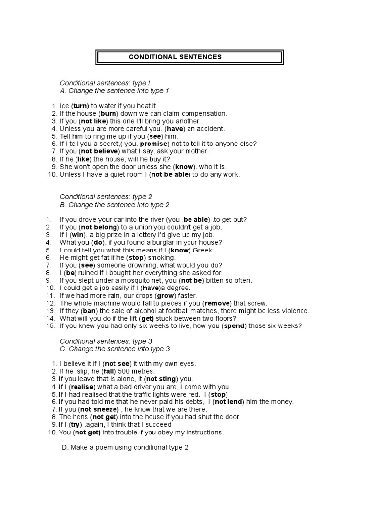 Conditional Sentences Practice Guide | PDF | Language Arts & Discipline ...