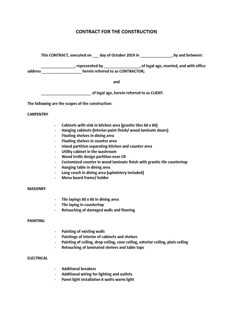 Contract For Construction | PDF | Countertop | Kitchen