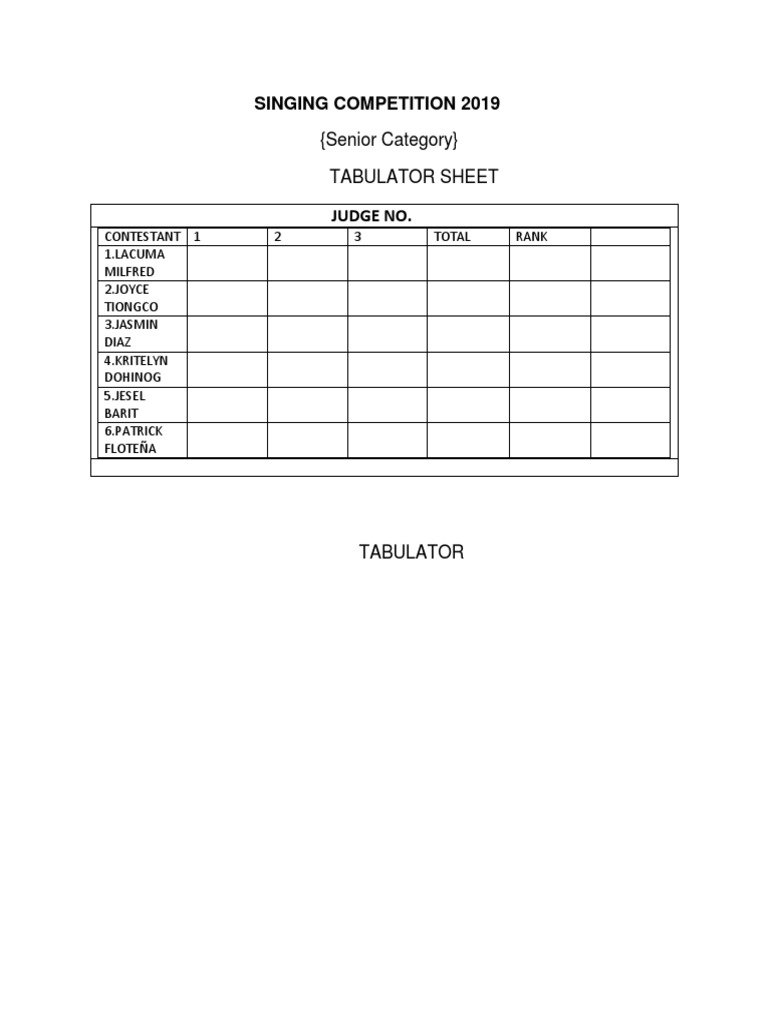 Singing Competition Tabulator Sheet | PDF | Politics | Sports & Recreation