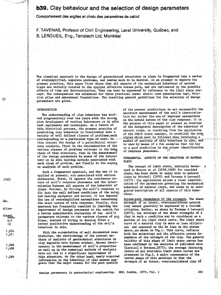 Clay Behaviour and The Selection of Design Parameters | PDF ...