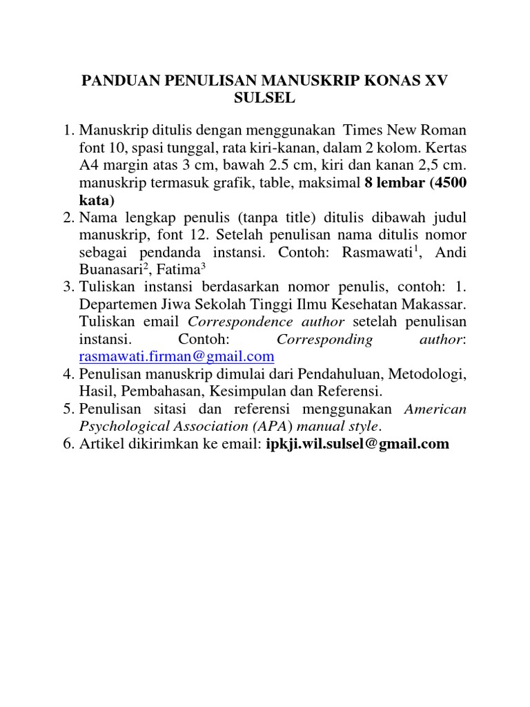 2 Panduan Penulisan Dan Contoh Manuskrip Konas XV Sulsel | PDF