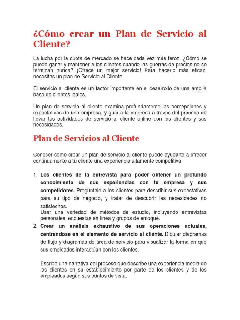 Como Crear Un Plan De Marketing De Servicios Pdf Servicio Al