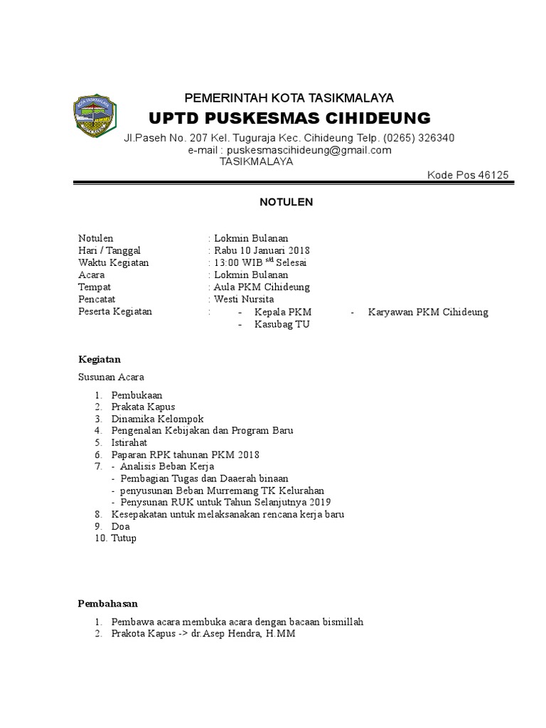 NOTULEN Lokmin Bulanan | PDF