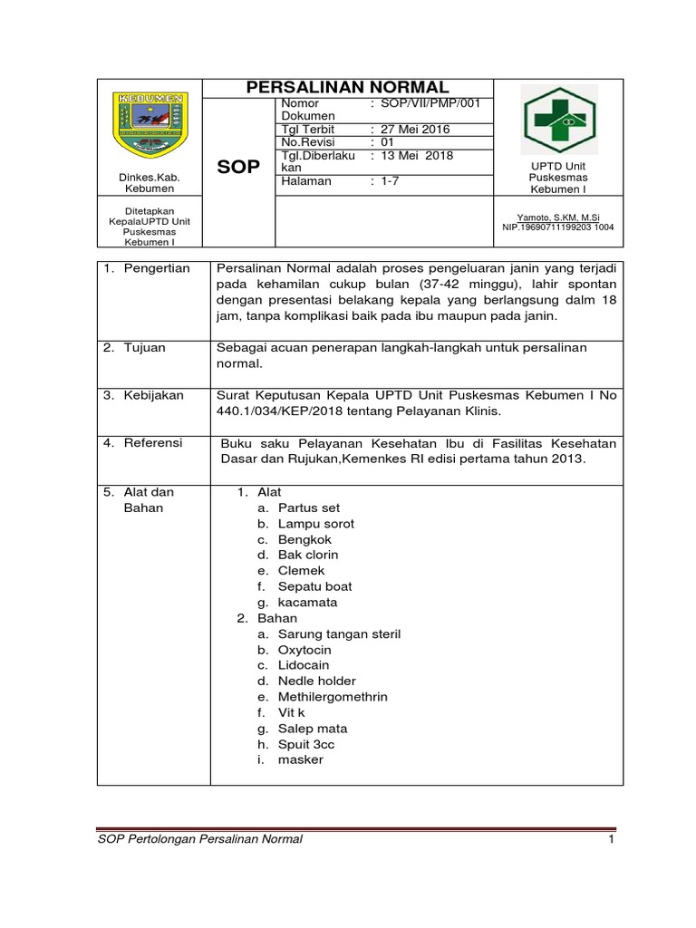 SOP - PMP - Pertolongan Persalinan Normal | PDF