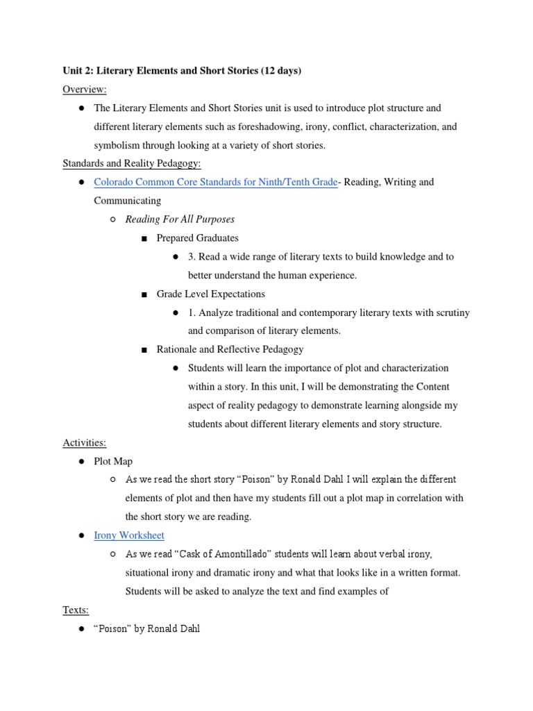 Unit 2: Literary Elements and Short Stories (12 Days) : Colorado Common ...
