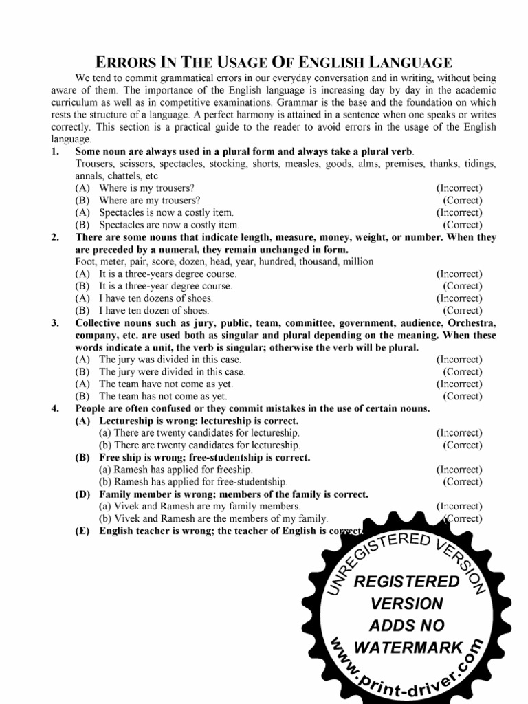 Errors in The Usage of English Language | PDF