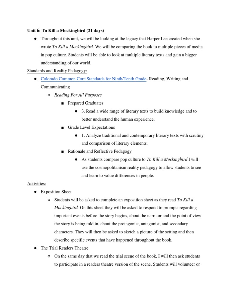 Unit 6 - To Kill A Mockingbird | PDF | To Kill A Mockingbird | Narration