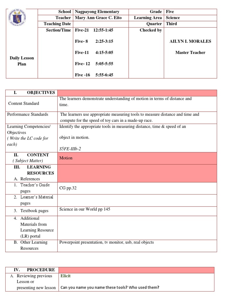 Measuring Distance in Grade 5 Science | PDF | Classroom | Teachers