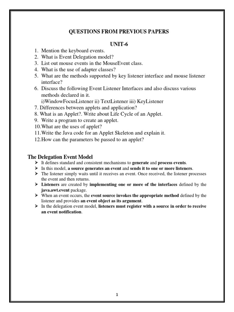 Questions From Previous Papers UNIT-6: Java - Awt.event Package | PDF | Java (Programming ...