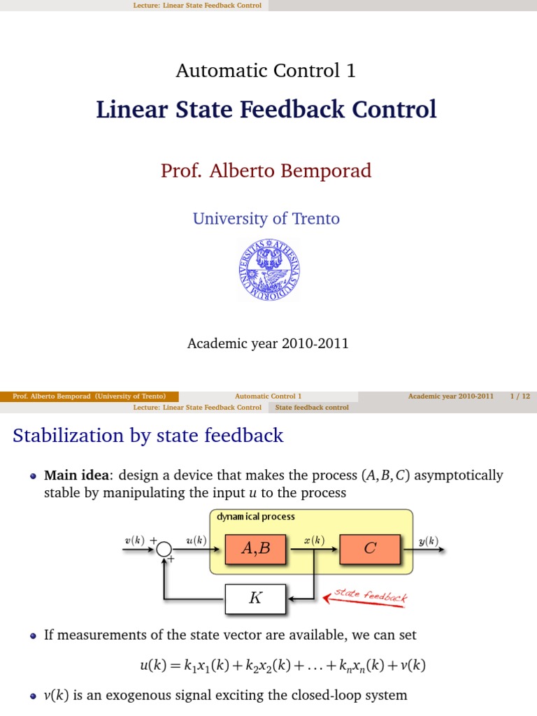 State Feed Control | PDF | Control Theory | Eigenvalues And Eigenvectors