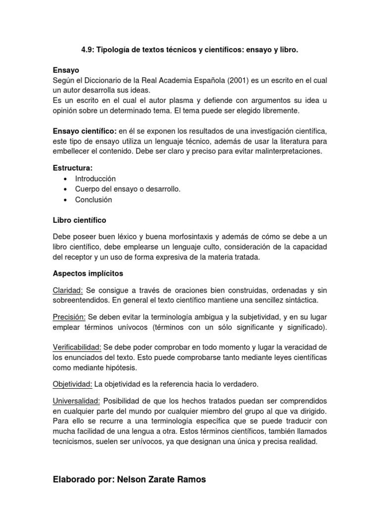 4.9 Tipología de Textos Técnicos y Científicos - Ensayo y Libro | PDF ...