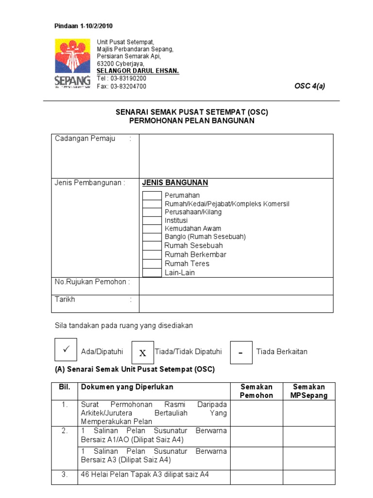 Senarai Semak OSC 4a Majlis Perbandaran Sepang | PDF