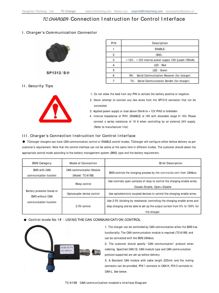 TC CHARGER - Connection Instruction For Control Interface | PDF ...