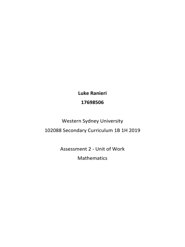 Luke Ranieri 17698506 Assessment 2 Unit Outline-Compressed | PDF ...