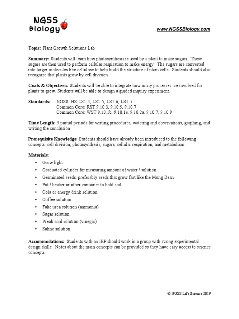 Plant Growth Solutions Lab | PDF | Plants | Photosynthesis