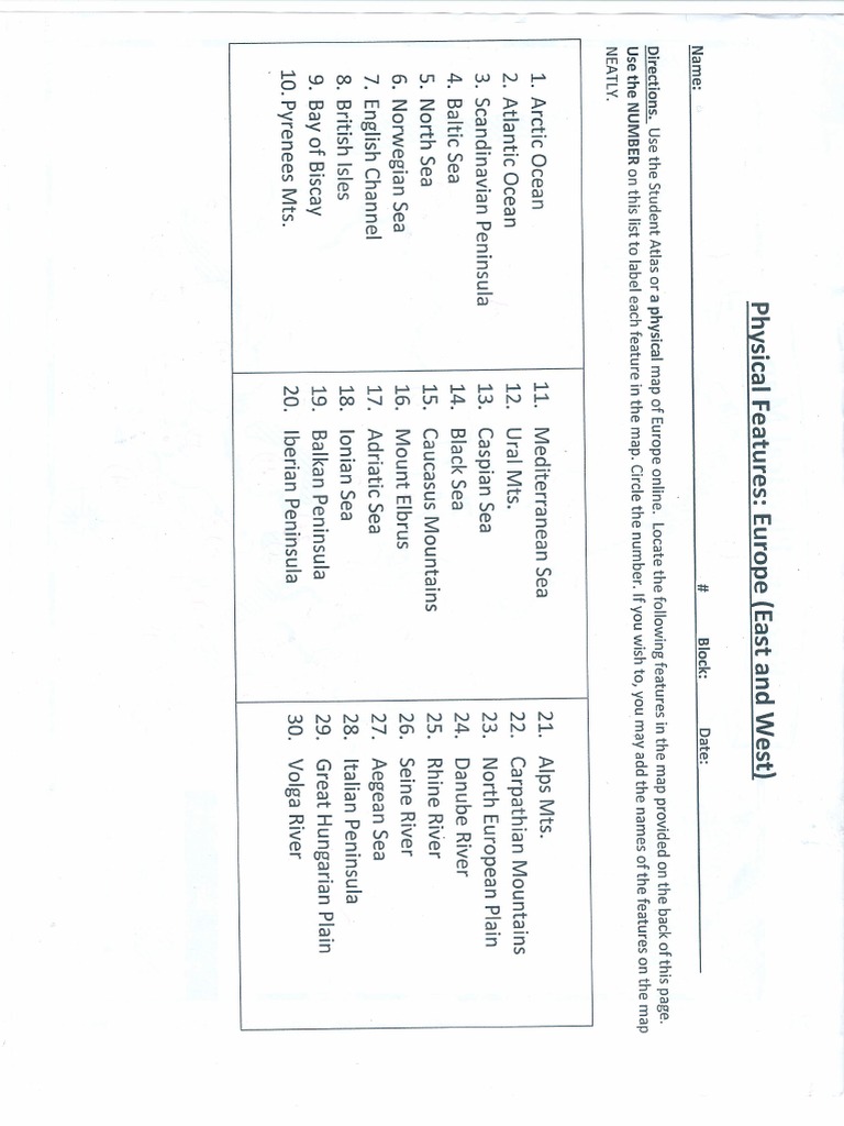 Europe Physical Map Answers0001 | PDF