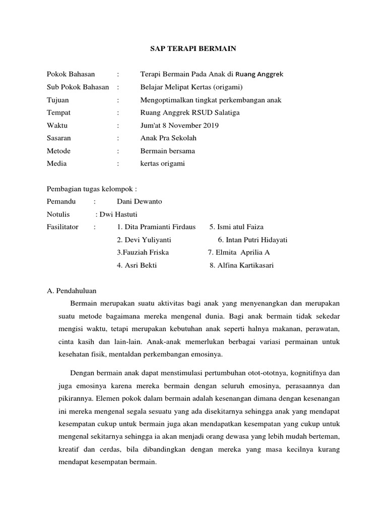 TERAPI BERMAIN Setting Tempat-1 | PDF | Karier & Perkembangan ...