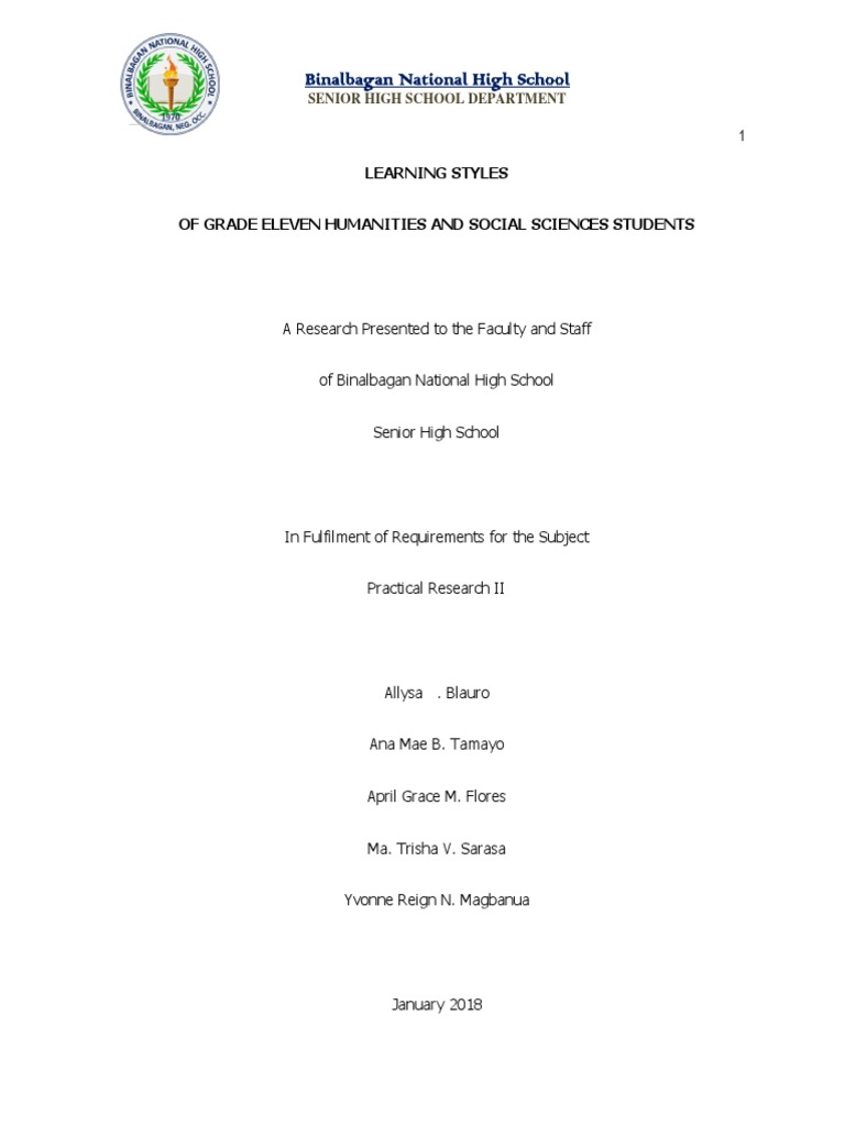 Learning Style of Grade 11 HUMMS Birdy Final1 | PDF | Learning Styles ...