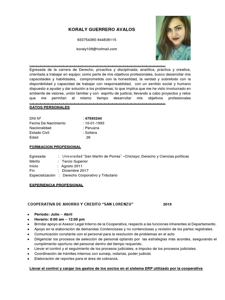 Curriculum Vitae - Koraly Guerrero Avalos | PDF | Despacho de abogados | Ley procesal
